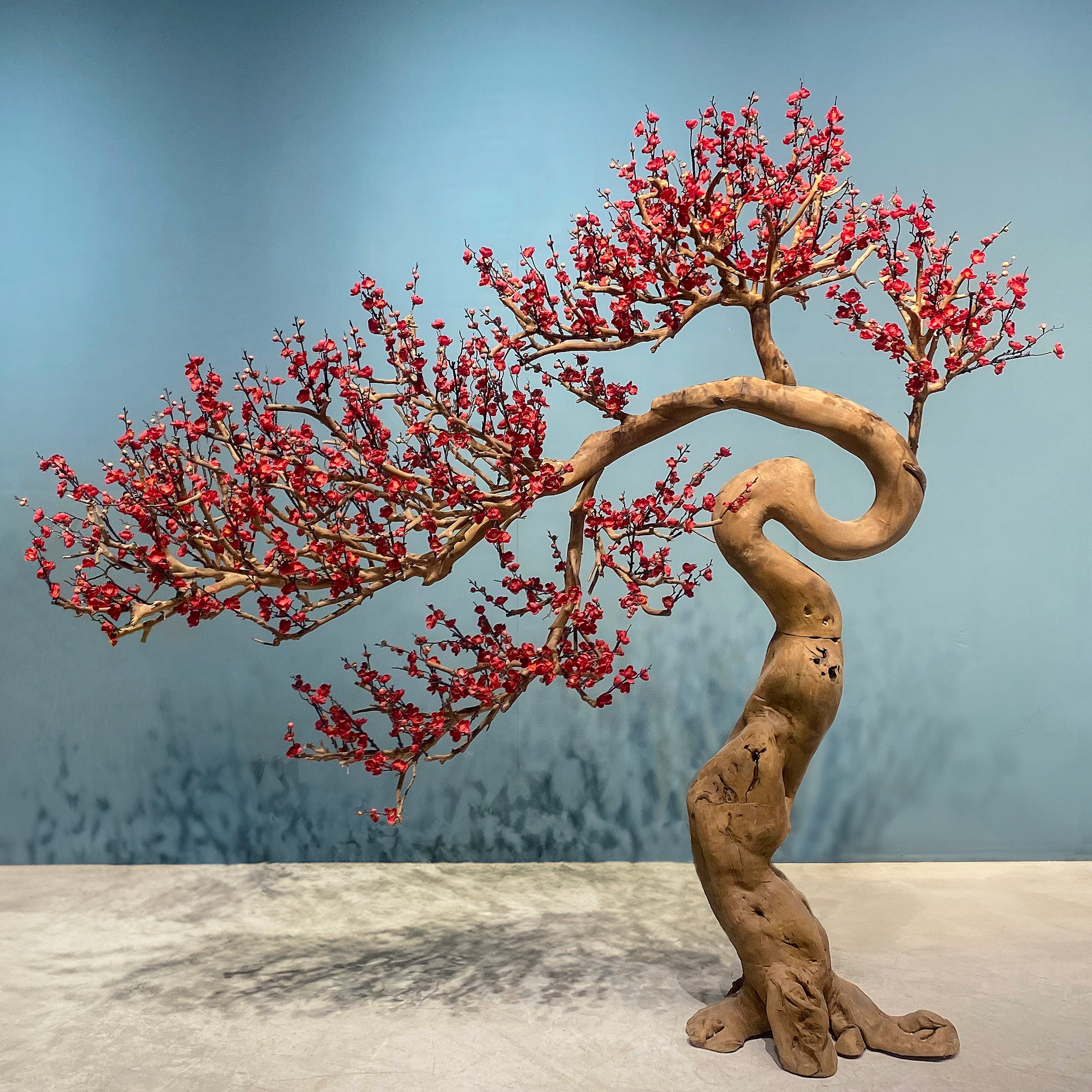Bonsai artificial H220cm Prun cu trunchi natural din lemn alb cu frunz ...