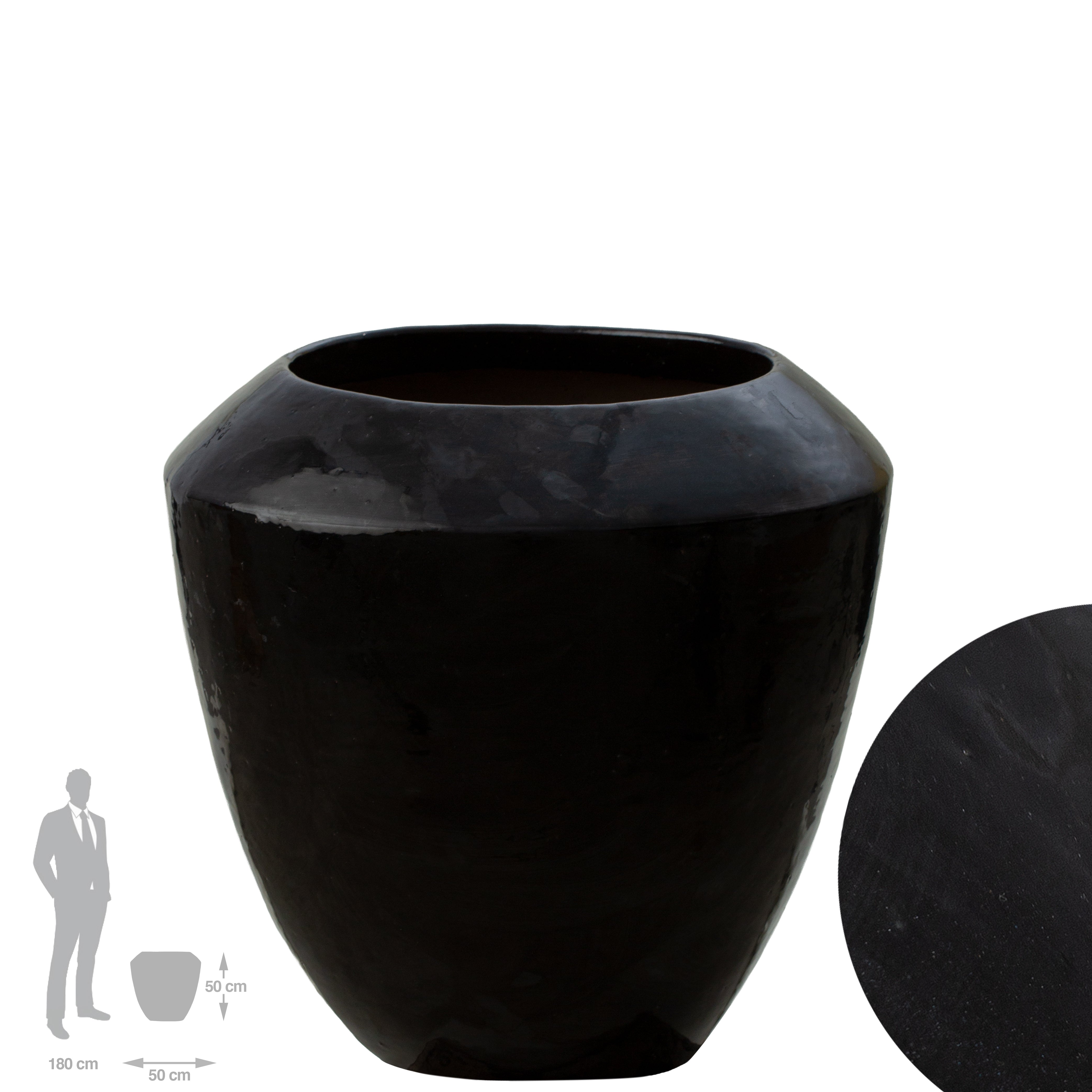 Ghiveci ceramic Coppa 50x50 cm negru lucios – Roberto Rossi