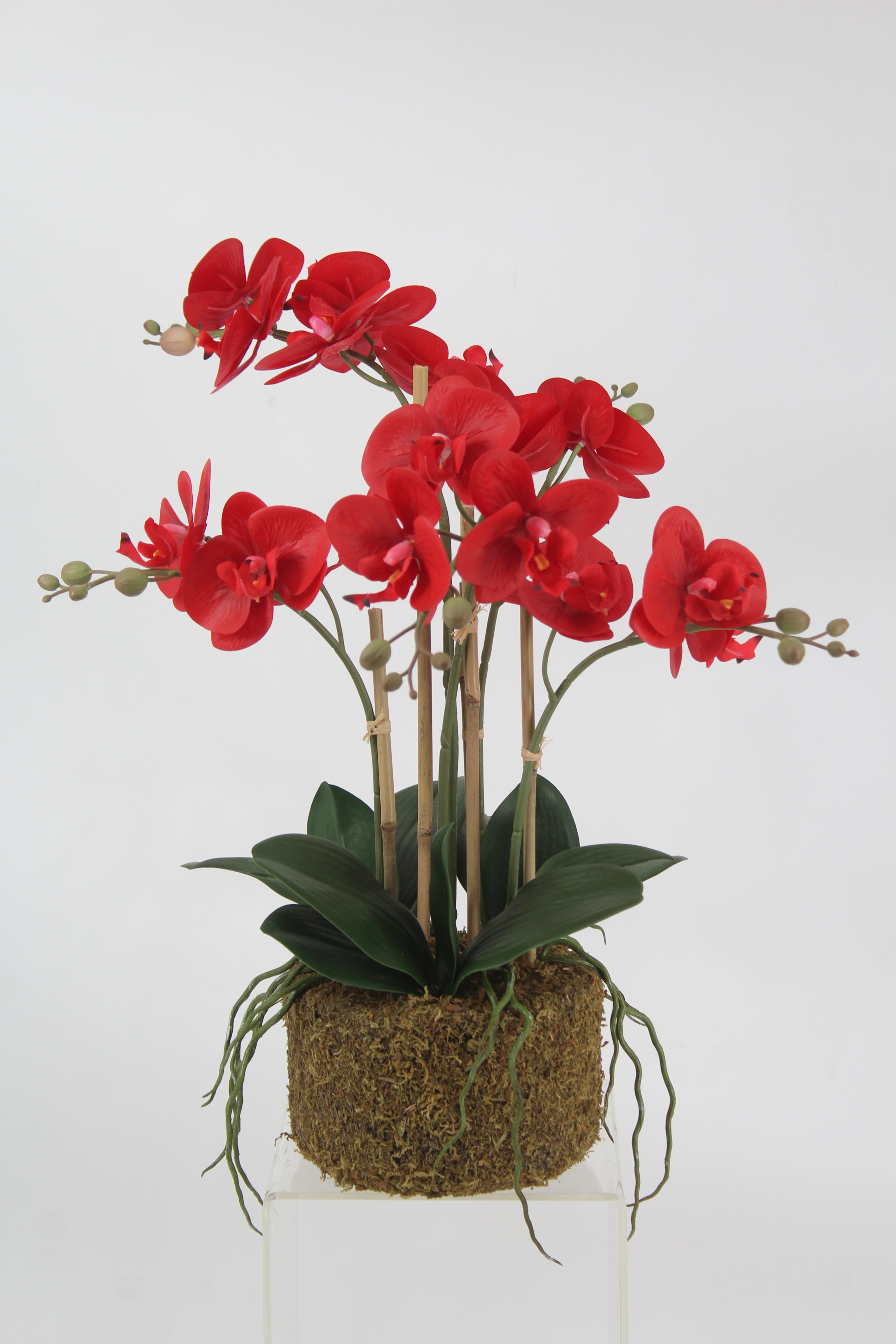 Orhidee artificiala rosie cu aspect natural H52 cm cu 5 tulpini ...
