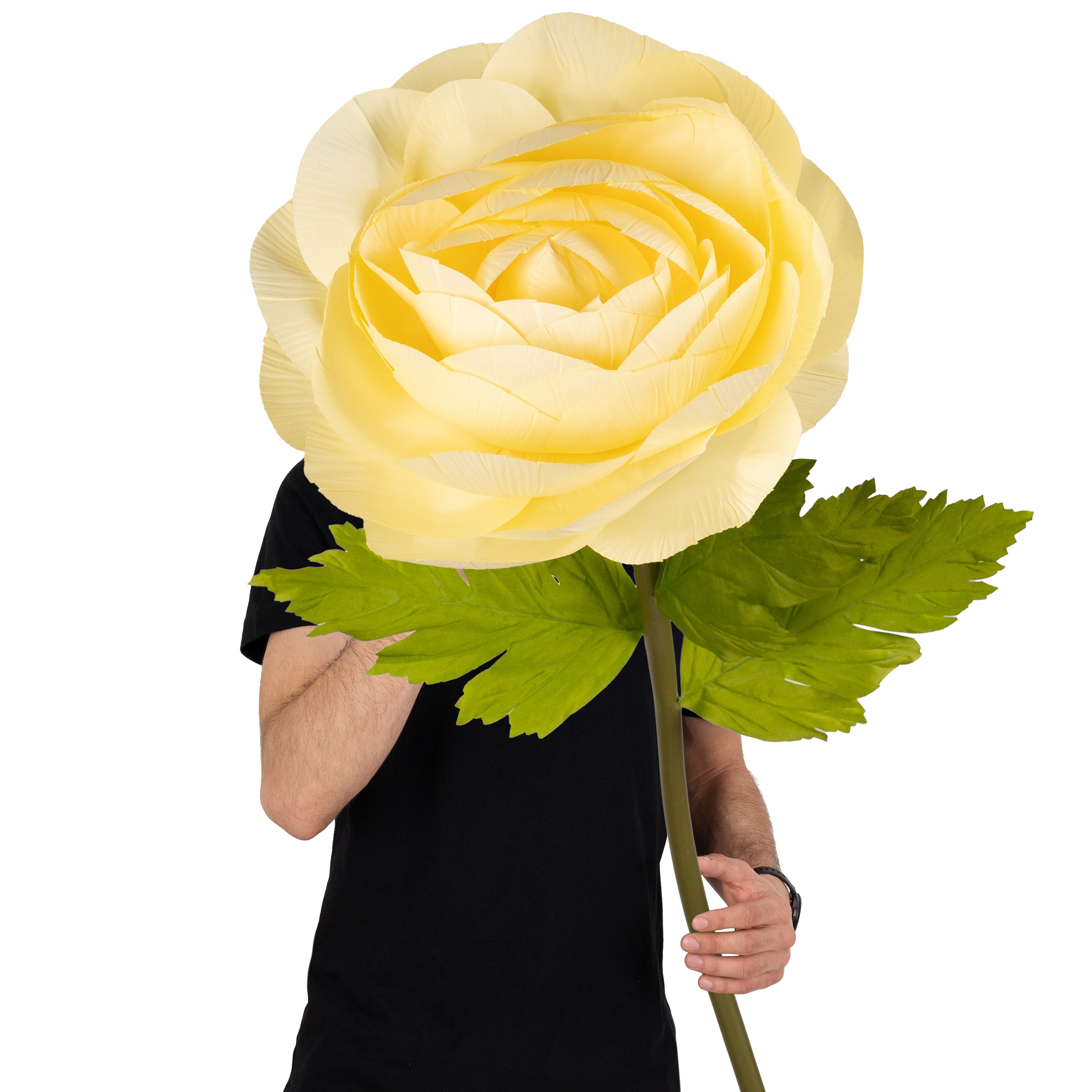 Ranunculus artificial D40xH125 cm galben cu tulpina gigant XXL fara su ...